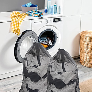 Meeall Mesh Laundry Bag Heavy Duty Drawstring Bag, College, Dorm, Travel, Family and Apartment Dwellers, 27 x 36 Inches, 2 Pack, Black