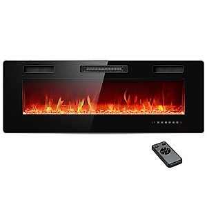 Rintuf 42 inch Electric Fireplace, Recessed and Wall Mounted Fireplace Heater and Linear Fireplace with Multicolor Flame, Timer, 750/1500W Control by Touch Panel & Remote