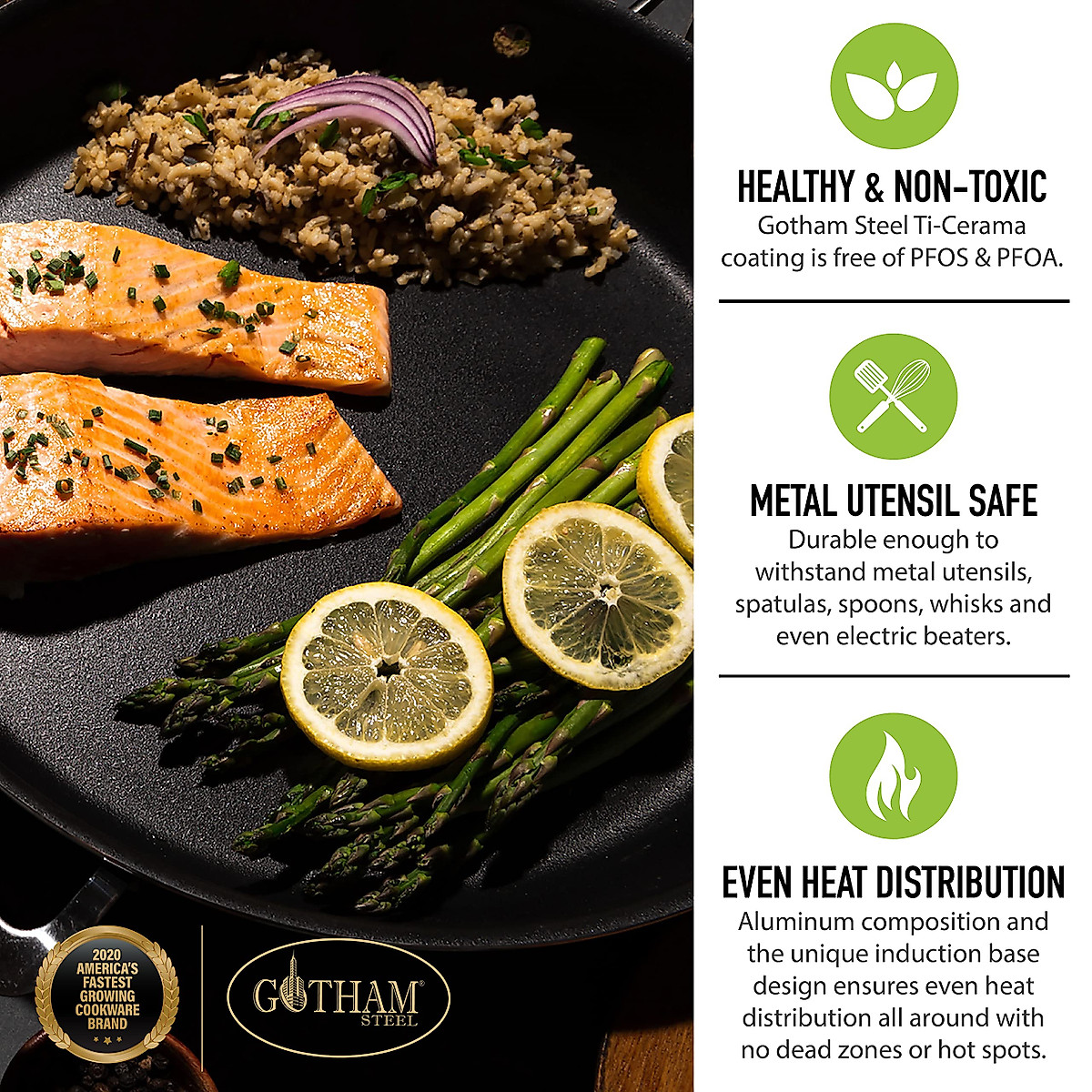 Gotham Steel Copper Cast 12” Large Nonstick Frying Pan with Ultra Durable Mineral and Diamond Triple Coated 100% PFOA Free, Skillet with Stay Cool Stainless-Steel Handle, Oven & Dishwasher Safe