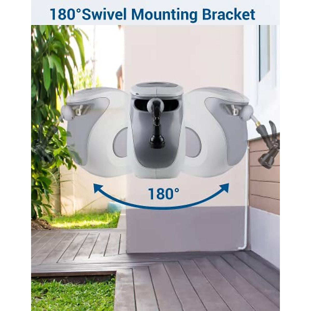 DEWENWILS Retractable Garden Hose Reel, 1/2"×100ft Wall Mount Hose Reel, with 7-Pattern Spray Nozzle, Any Length Lock, 180°Swivel Bracket, Auto Rewind Hybrid Water Hose Reel for Outdoor Watering