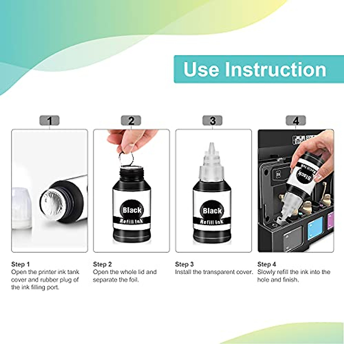 Miss Deer Compatible GI-290 Refill Ink Bottle Replacement for Canon 290 GI290 for Canon PIXMA G4200 G3200 G4210 G2200 G1200 Printers (2 Black 1 Cyan 1 Magenta 1 Yellow) 5-Pack