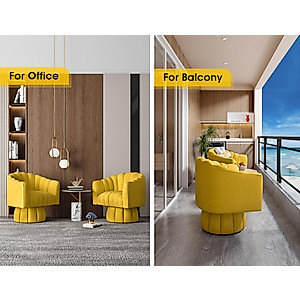 Accent Chair Mid Century 360 Degree Swivel Chair,Modern Lounge Sofa Round Barrel Chair with Wide Upholstered,Fluffy Velvet Fabric Chairs for Home Sofa Living Room/Bedroom/Waiting Room(Yellow)