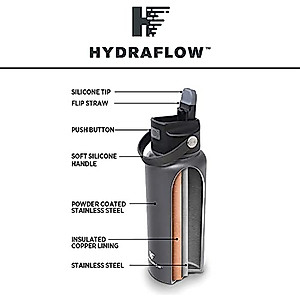 Hydraflow Hybrid - 34oz Triple Wall Vacuum Insulated Bottle with Flip Straw - Insulated Water Bottle - Stainless Steel Bottle - Water Bottle with Straw - Reusable Water Bottle (34oz, White Marble)