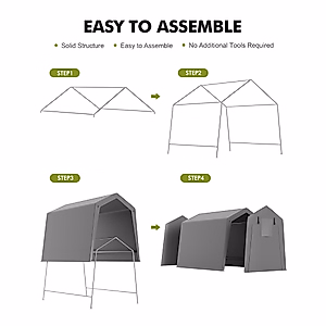 GarveeLife 6 x 8 ft Carport Storage Shed, Portable Garage with Roll-up Zipper Door, Heavy Duty Waterproof Tarp, Storage for Motorcycle, Bike, Firewood, Garden Tools