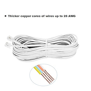 Vthahaby 50 Feet Long Telephone Extension Cord Phone Cable Line Wire, with Standard RJ11 Plug and 1 in-Line Couplers and 15 Cable Clip Holders-White (White 15M)