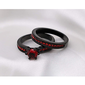 Bridal Sets Black Gold Plated Womens Wedding Ring Sets Red Cz Engagement Ring 2pcs Wedding Band