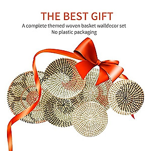 Hanging Woven Wall Basket Decor Set of 6 - Seagrass Wall Baskets Decor - Boho Rattan Home Room Decorative - Handmade Natural Round Wicker Basket，for Living Dining Room Kitchen Bedroom Unique Wall Art…