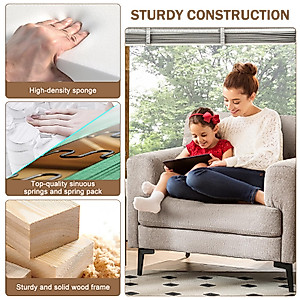 CDCASA Accent Chair, Linen Fabric Oversized Mid Century Modern Chair Set of 1, Comfy Upholstered Armchair Reading Accent Chairs Sofa Chairs for Bedroom Living Room, Light Brown