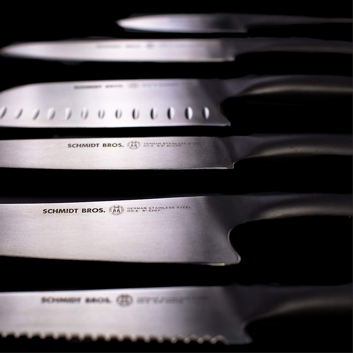 Schmidt Brothers - Carbon 6, 7-Piece Kitchen Knife Set, High-Carbon Stainless Steel Cutlery with Midtown Acacia and Acrylic Magnetic Knife Block