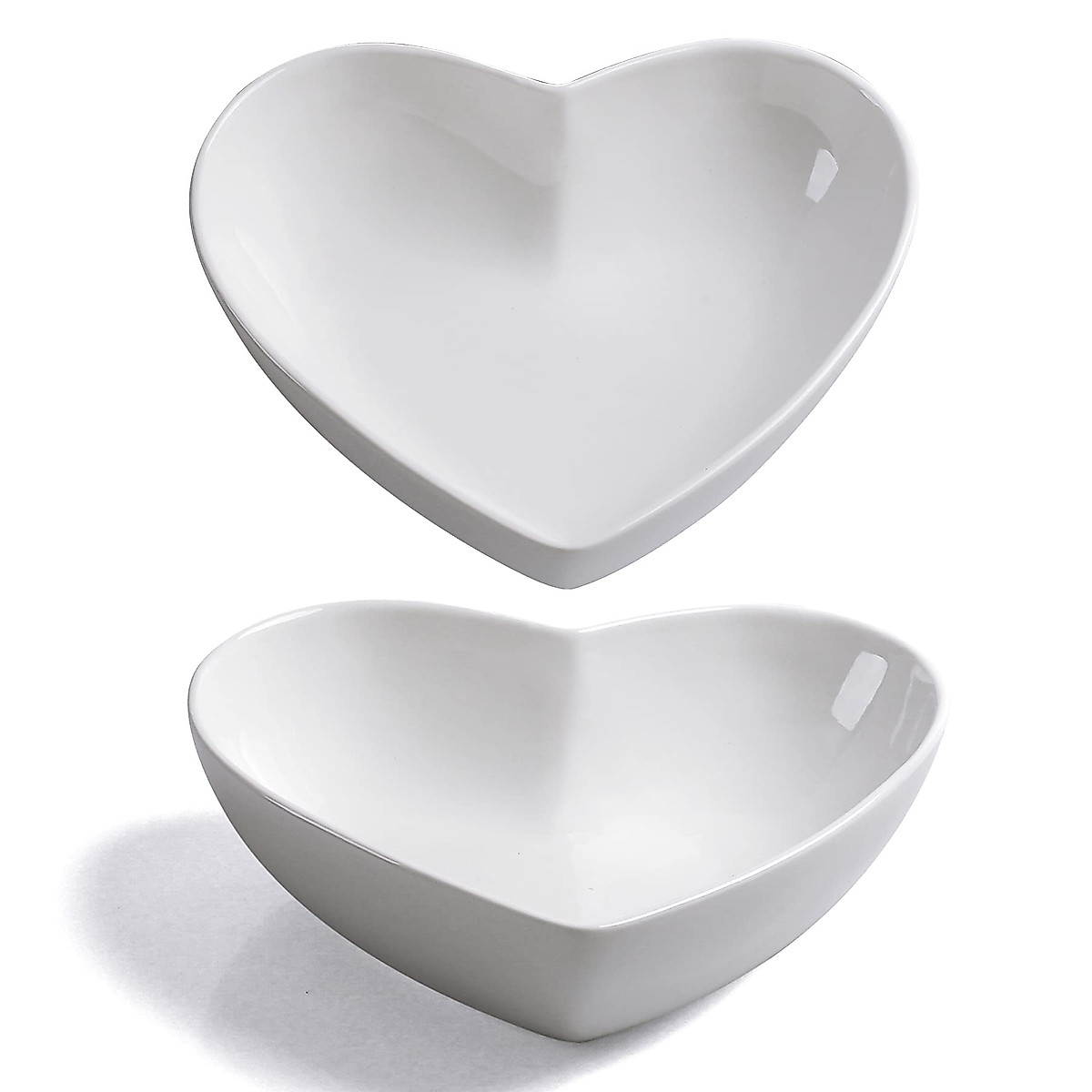 Keponbee Heart Bowls Porcelain 2pcs White Heart-shaped Bowl Dessert Bowls/Salad Bowl 7 inch, 20OZ
