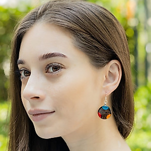 Chuvora 925 Sterling Silver Hand Blown Glass Red Blue Yellow Gold Curve Dangle Earrings