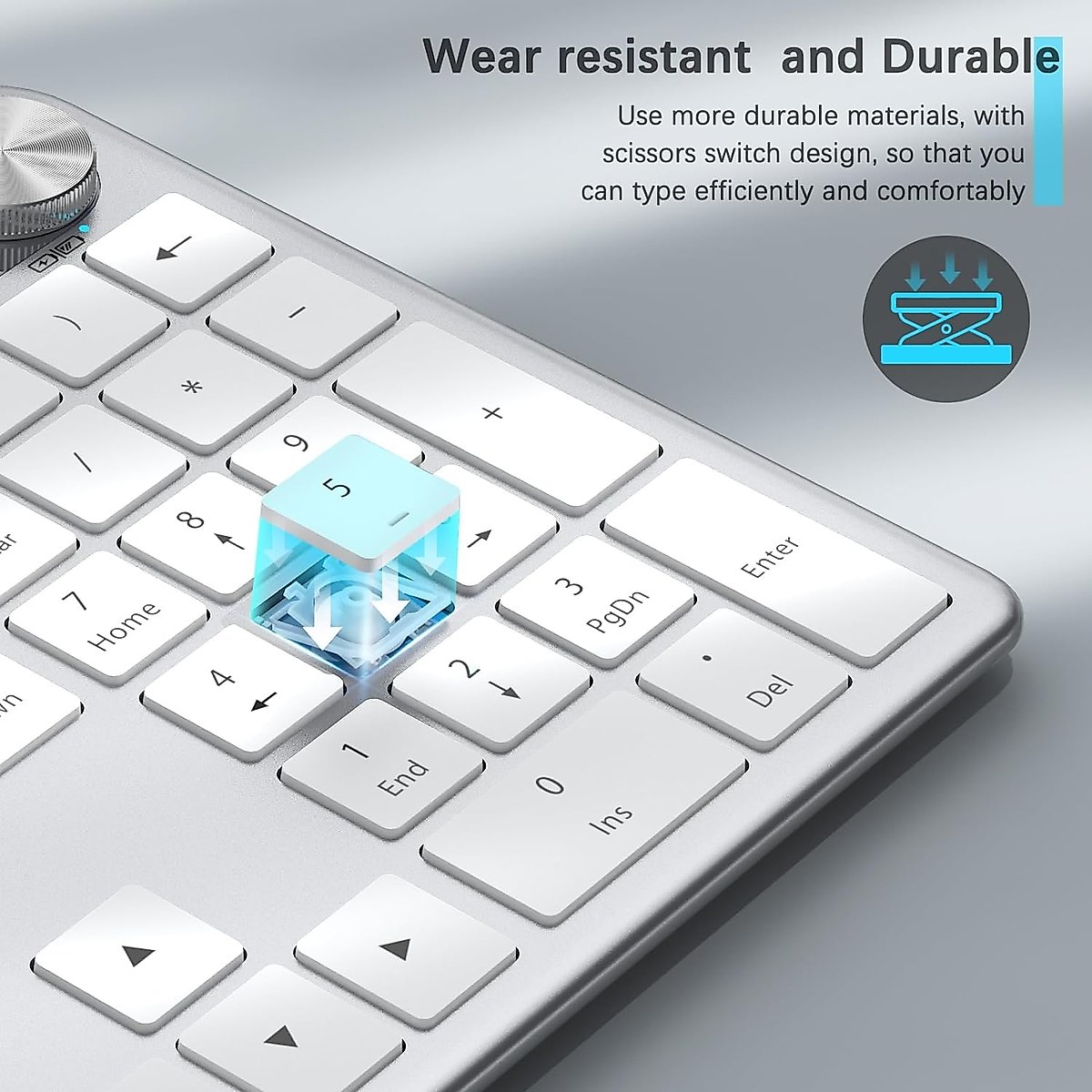 J JOYACCESS Wireless Keyboard and Mouse, Portable Wireless Keyboard,Ergonomic Keyboard Mouse Combo,Designed with Volume Knob and Numeric Keypad, Compatible with Most OS/PC/Window/Mac-Silver White
