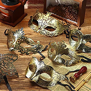 Yunsailing 30 Pieces Masquerade Mask Vintage Antique Masks with Straps for Women Men Halloween Carnival Wedding Party Favors (Gold)