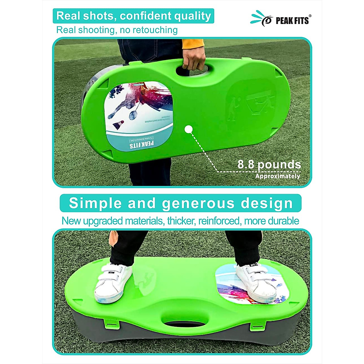 Peak Fits Portable Badminton Net Set,Folding Volleyball Badminton Net,4 Professional Graphite Badminton Racket,8 Racket Grip Tape,4 Shuttlecocks,Family Game,Kids Gift,Backyard Sports