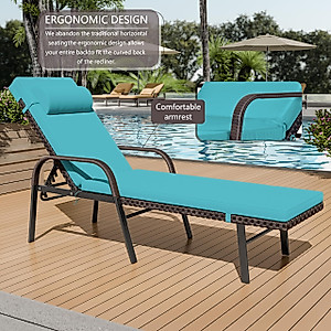 ASJMR Patio Chaise Lounge Set 3 Pieces Outdoor Lounge Chair with Rattan Adjustable Backrest Armrest and Folding Table for Beach Patio,Sand, for Poolside Backyard Porch