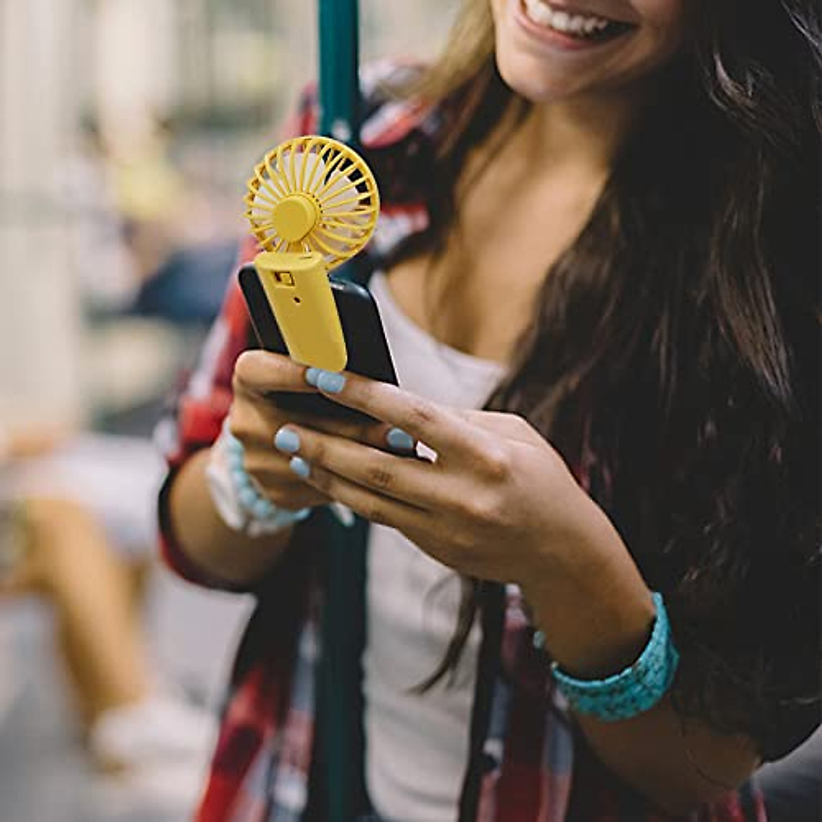 Nezylaf Handheld Fan Clip on Phone Laptop, Mini Fan Powerful Small Personal Portable Fan 1 Speeds USB Rechargeable Fan for Girls Woman Outdoor Travel (Yellow)…