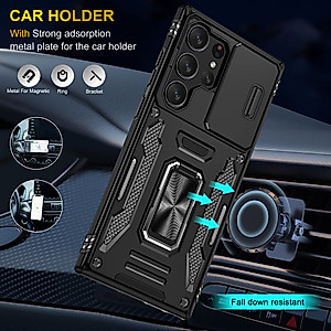 FRLMOOES for Samsung Galaxy S23 Ultra Case with Tempered Glass Screen Protector,Samsung Galaxy S23Ultra Kickstand Case with Slide Camera Cover&360°Magnetic Ring Stand Shockproof Phone6.8inch Man black