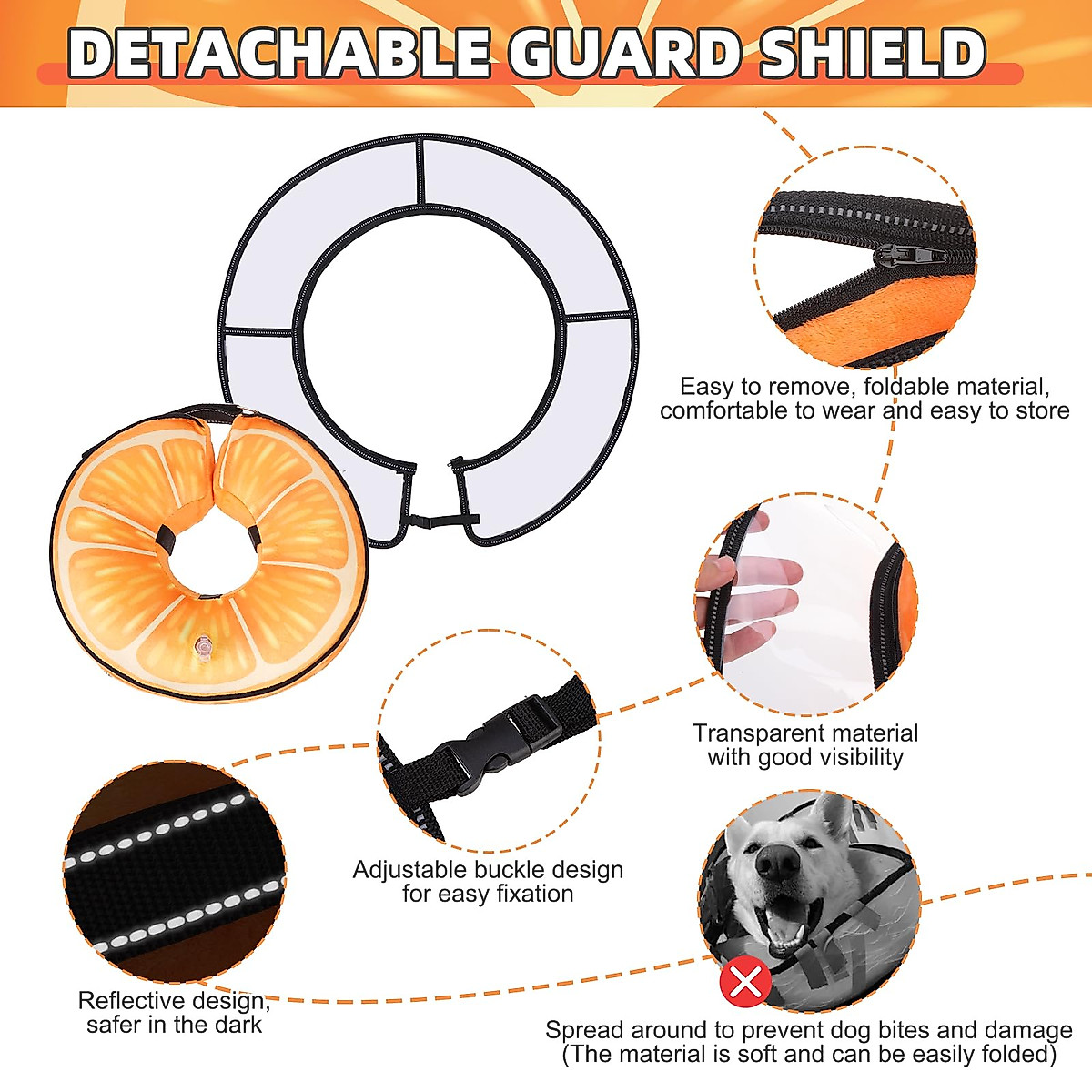 KOOLTAIL Inflatable Dog Cone Collar, Protective Dog Recovery E Collar for Medium Large Dogs After Surgery, Soft Adjustable Dog Neck Donut Cone with Enhanced Anti-Licking Does Not Impede Vision, L