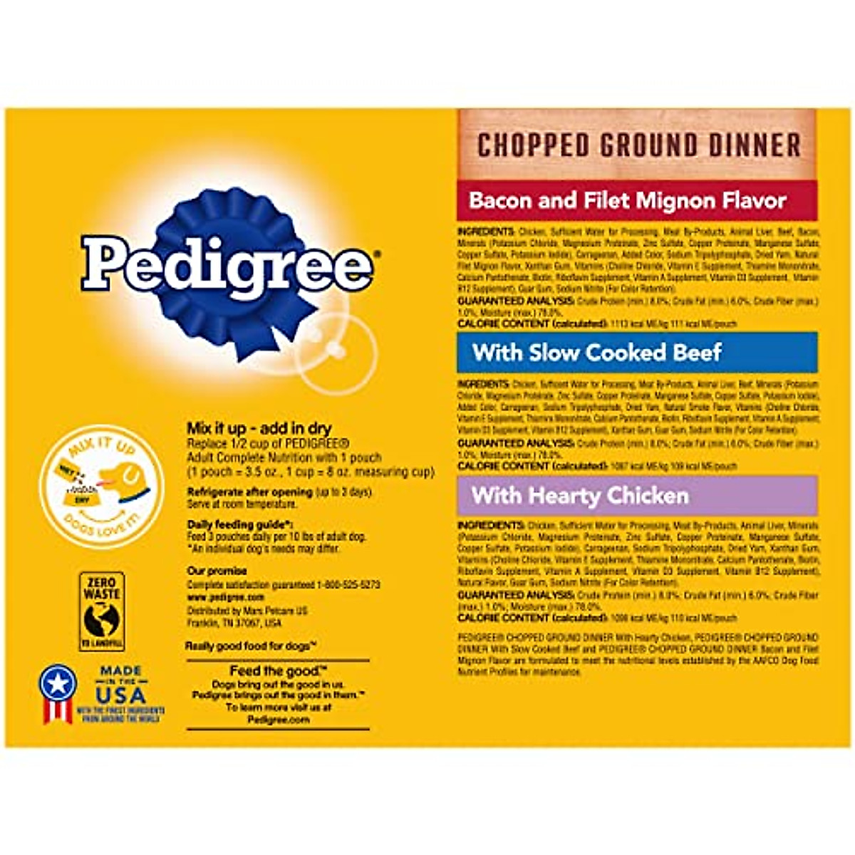 PEDIGREE CHOPPED GROUND DINNER Adult Soft Wet Dog Food 18-Count Variety Pack, 3.5 oz Pouches