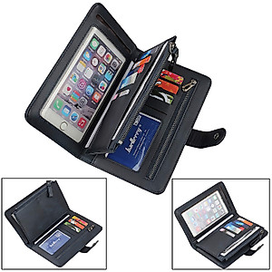 Wristlet Wallets for Men & Women, Leather Clutch Wallet with Card Slots Business Long phone Purse Multi Card Organizer (C224 Navy Blue)