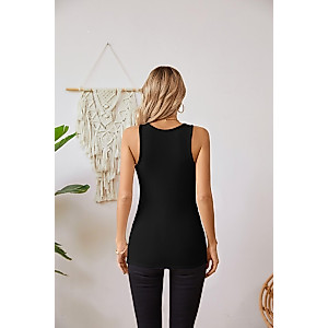 VICHYIE Womens Tank Top Round Neck Basic Ribbed Racerback Blouse Sleeveless Slim-Fit Shirts Black S