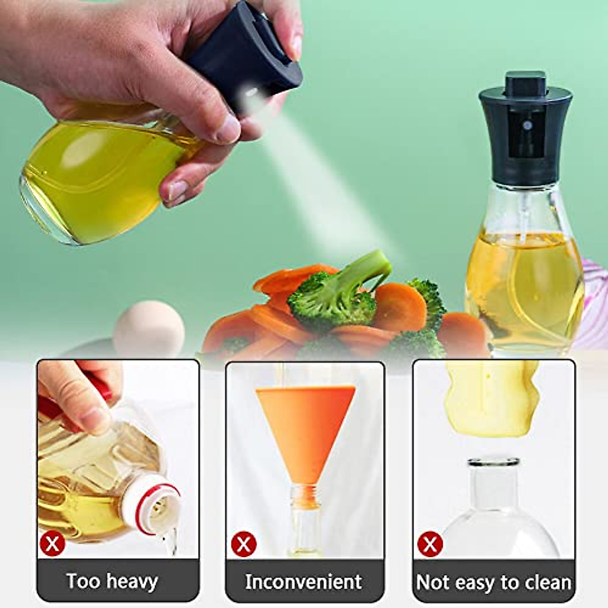 KALPAGA Oil Sprayer for Cooking, 2PACK Olive Oil Sprayer Mister, 180ml Glass Olive Oil Spray Bottle Versatile Oil Sprayer for Salad BBQ Kitchen Baking Roasting Grilling