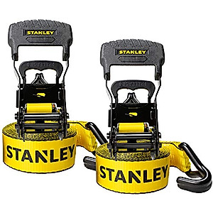 STANLEY S1007 Black/Yellow 1.5" x 16' Ratchet Tie Down Straps - 1,100 lb Safe Working Load / 3,300 lb Break Strength, 2 Pack