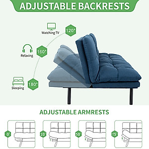 MUUEGM Futon Sofa Bed,couch bed,Memory Foam Futon Sofa,Convertible Sofa Bed for Compact Living Spaces,Apartment,Office,Sleeper Sofa,71"*33"*31.5",Blue Fabric