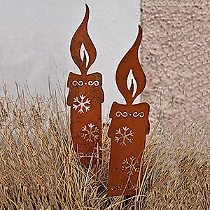 Garden Stake Rusted Metal Decor Christmas Stakes Candles,Christmas Tree, Snowman Shape Garden Stake Decor