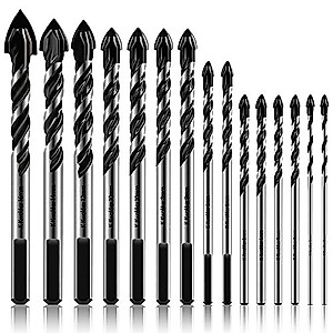 K Kwokker 15Pcs Masonry Drill Bit Set 5/8" to 1/8", Tungsten Carbide Tile Drill Bits, Ceramic Drill Bits for Pots, Brick, Cement, Glass, Stucco, Stone, Marble, Plastic, Wood, with Storage Case