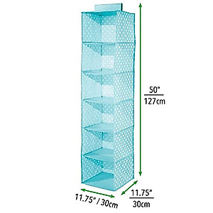 mDesign Soft Fabric Over Closet Rod Hanging Storage Organizer with 6 Shelves for Child/Kids Room or Nursery - Polka Dot Pattern - 2 Pack - Turquoise Blue with White Dots