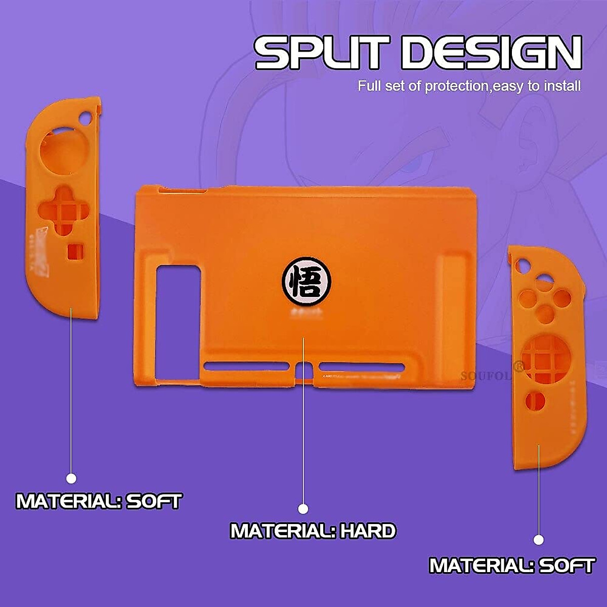 ADYF The Case Anime for Nintendo Switch Anime DBZ Son Goku Hard PC Case Shell for Nintend Switch Game Console Orange Soft Joycon Cover for NS Switch Accessories