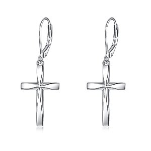 Origami Cross Earrings Sterling Silver Cross Dangle Drop Earring Cross Jewelry Gifts for Women