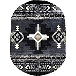 Champion Rugs Southwestern Navajo Aztec Native American Geometric Area Rug Gray (5 Feet X 7 Feet Oval)
