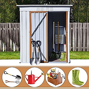 Storage Sheds, 5x3 FT Outdoor Storage Shed, Galvanized Metal Garden Small shed with Lockable Door, Tool shed with sloped roof and Vents, Bike shed That can Store Small Bicycles and Life Miscellaneous