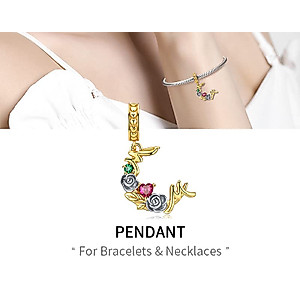 AIEGNOS Mom Flower Charm for Bracelet Necklace 925 Sterling Silver Gold Mother Charm for Mother Wife Women Birthday Mothers Day Gifts