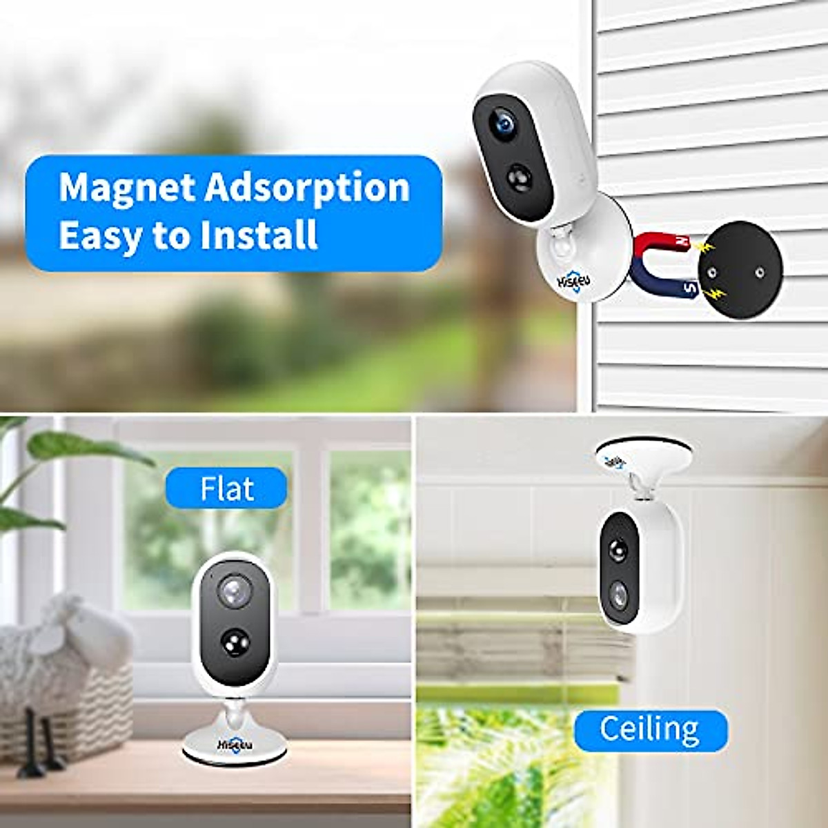 Hiseeu Security Camera Wireless, 2K Home Camera Outdoor & Indoor, Battery Powered Surveillance Camera, PIR Motion Detection, Two-Way Audio, Night Vision