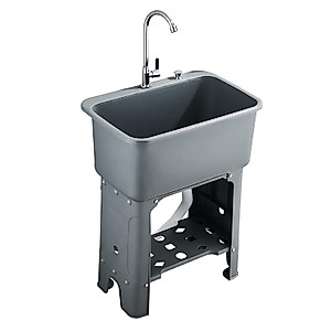 Utility Sink By,Heavy Duty Floor Mounted Freestanding Wash Station,Polypropylene Freestanding Tub Utility Sink,with Drain and Faucet,for Washing Room, Basement, Shop