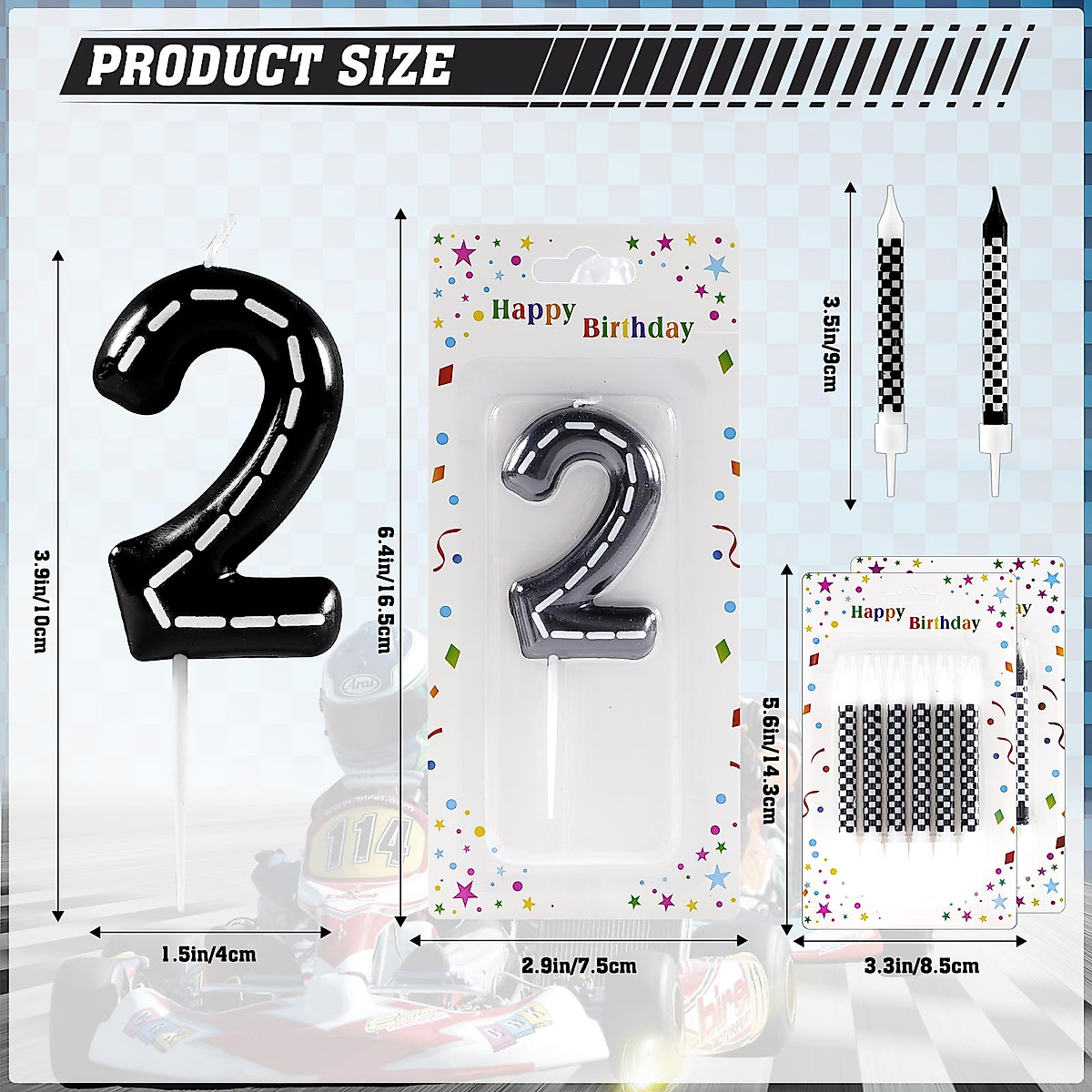 Racing Cars 2nd Birthday Candle, Racing Number 2 Cake Candle Birthday Cake Topper for Racing 2nd Birthday Party Decorations