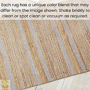 Comfy-co Area Rug 2x3 ft - Hand-Woven Jute Cotton Area Rug Boho Farmhouse Rustic - Non Slip Floor Rug for Bedroom Living Room Kitchen Dorm Entryway Hallway - Area Rug Natural/Grey