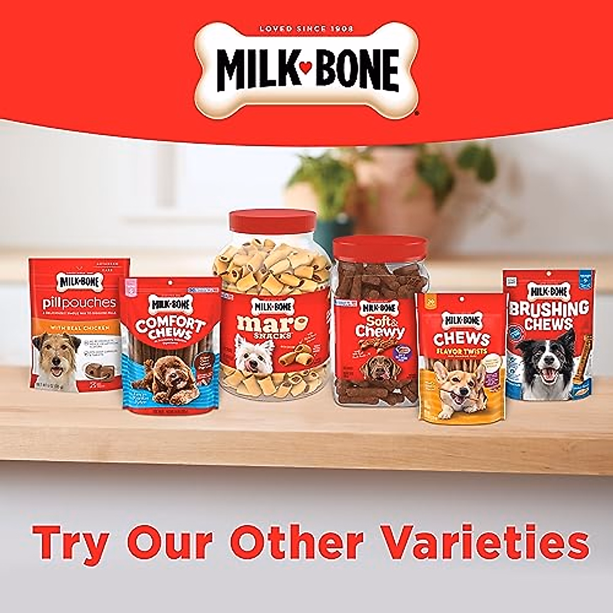 Milk-Bone Chews GnawBones Rawhide Free Dog Treats, Peanut Butter & Chicken, 16 Long Lasting Mini Knotted Bones