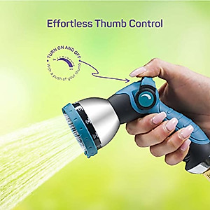 Hose Nozzle [Blue] Heavy Duty Hose Sprayer With 10 Adjustable Watering Patterns - Thumb Control Design, Comfortable Ergonomic Grip, Garden Hose Nozzle for Watering Plants & Lawns. Fun Showers/Cleaning