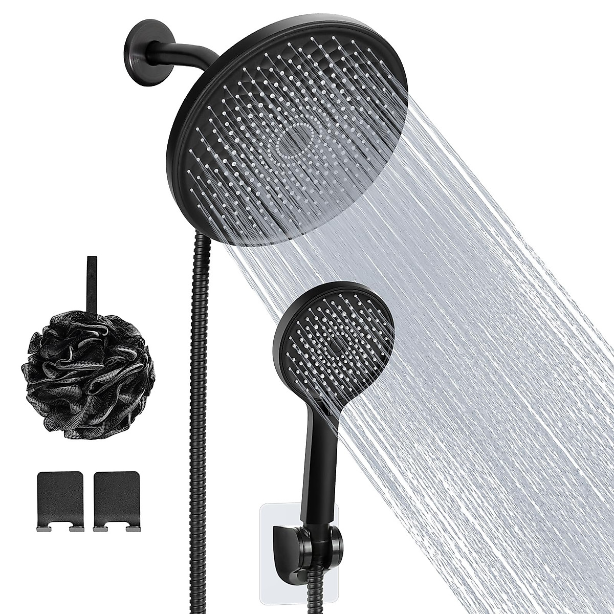 Lanhado 8.5'' Matte Black Shower With Handheld Spray, High Pressure Rainfall Head and Anti-Leak Holder, 4 Settings, Waterfall Upgrade