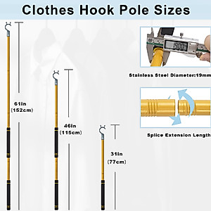 Greeily Clothes Hanger Reaching Hook, Garment Hook Reach Pole for Hanging Clothes Closet Bird Feeders Plants and Christmas Light Extendable from 31" to 61" with Sponge Handle (Dark Green Hook)