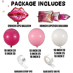 Pink Balloon Garland Arch Kit Hot Pink Light Pink White Balloons with Huge Lipstick-Lip Balloons for Girls Birthday Princess Theme Party Background Bridal Shower Barbie Baby Shower Decorations