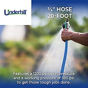 Underhill ShortyPro UltraMax Commercial Garden Water Hose 20 ft, Lightweight, Heavy-Duty, Flexible, Kink Free, Industrial, All Weather, 1200 psi, H75-S20, 3/4" x 20', Blue