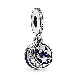 Pandora Jewelry Moon and Night Sky Cubic Zirconia Dangle Charm in Sterling Silver, No Box