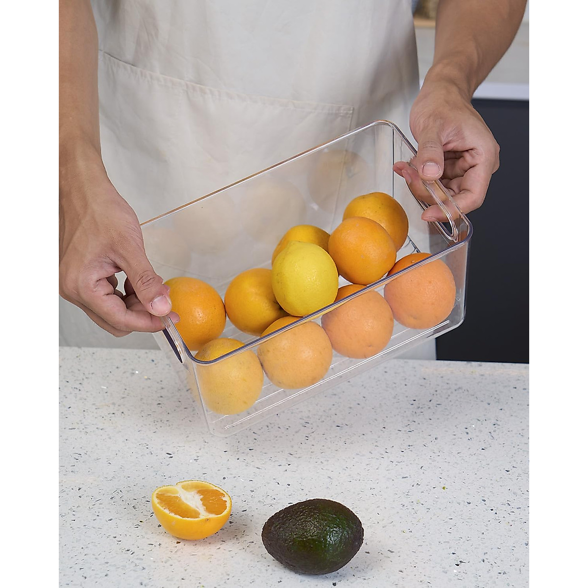 Pereysi 4 PCS Clear Plastic Storage Bins, Refrigerator Organizer Bins with Handles, Pantry Organizer Bins for Food, BPA-Free Fridge Organizer for Fridge, Freezer, Kitchen, Cabinet, Pantry, 10" Long