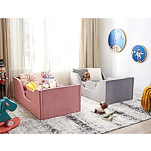 Moogeer Toddler Bed Frame with Removable Safety Rails, Fits Full Size Crib Mattress, Certified Fabric Kids Bed (Gray)