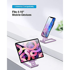MEISO Cell Phone Stand, Fully Foldable Phone Holder for Desk, Desktop Mobile Phone Cradle Dock Compatible with iPhone, Samsung Galaxy, iPad Mini, Tablets Up to 10” (Lilac Purple)